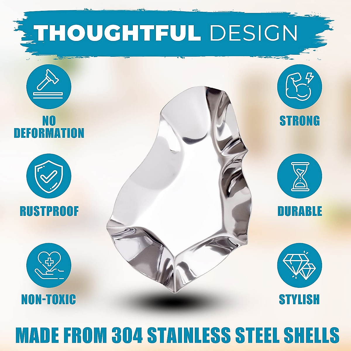 CIRAVI Stainless Steel Oyster Shells - 6 Piece Reusable Set - Flat Bottomed Shells - For Grilling or Cooking - Great for All Kinds of Seafood