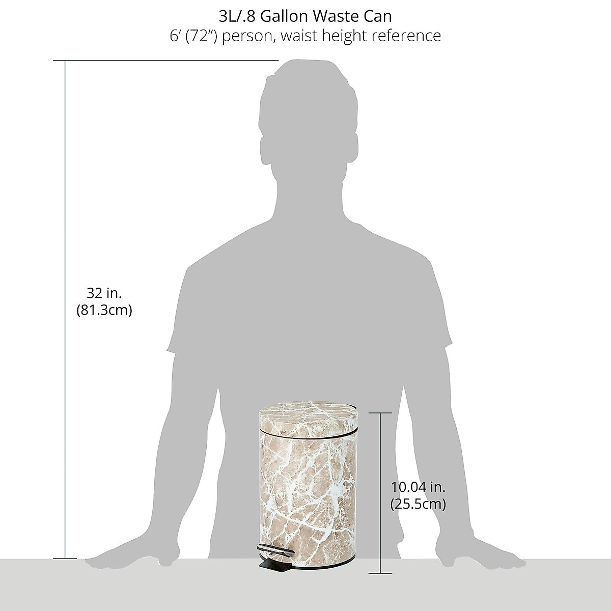 mDesign Small Modern 3-Liter / .7 Gallon Round Metal Lidded Step Trash Can, Compact Garbage Bin with Removable Liner Bucket and Handle for Bathroom, Kitchen, Office, Garage - Taupe Marble Print