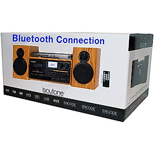 Boytone BT-28SPW Bluetooth Classic Record Player Turntable All-in-One with AM/FM Radio, CD/Cassette Player, 2 Separate Stereo Speakers, Record from Vinyl, Radio, and Cassette to MP3, SD slot, USB, AUX