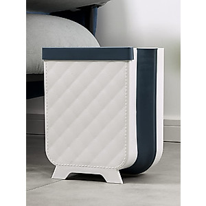 Hanging Folding Garbage Bin 2.4 Gallon Waste Bin, Plastic Waterproof Small Trash Can for Kitchen Bedroom Bathroom White and Blue