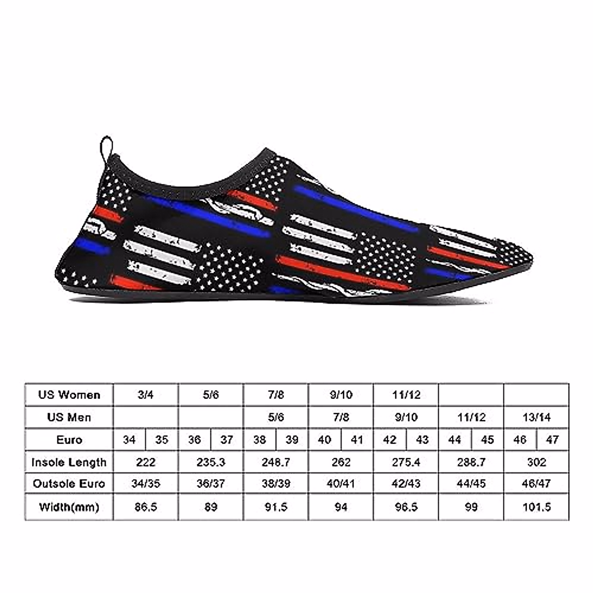 Men's Women's American Thin Red Blue Line Police Firefighter EMT Flag Water Shoes Barefoot Quick Dry Slip-on Aqua Socks for Yoga Beach Sports Swim surf