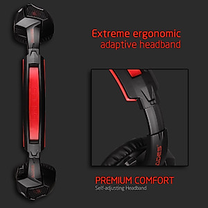 SADES 3.5mm Stereo Surround Sound Gaming Headset with Mic, Noise Cancelling & Led Light & Volume Control Over Ear Gamer Headphones, Red Headset for PC MAC Laptop Computer Games