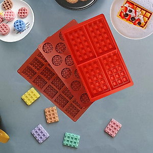 HYCSC 3 Pack Waffle Silicone Mold - 4 Cavity Square Waffle Silicone Mold, 18 Cavity Mini Round Waffle Mold, 20 Cavity Mini Square Waffle Pan, Non-Stick Silicone Waffle Mold for Baking