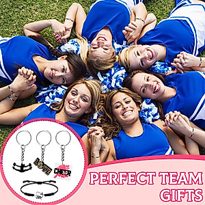 Sureio 48 Pcs Cheerleader Gifts Kit Cheer Stuff Bulk for Team, 24 Pcs Keychain and 24 Pcs Cheer Charms Bracelets Cheerleading Accessories Party Favors for Women Girls Teammates