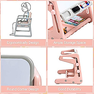 Costzon 2 in 1 Kids Table & Chair, Art Easel w/Adjustable Magnetic Painting Board, Storage Space, Art Supply Accessory, Children Convertible Activity Table Set for Drawing Reading Art Playroom (Pink)