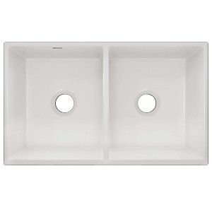 Elkay SWUF32189WH Fireclay Equal Double Bowl Farmhouse Sink, White