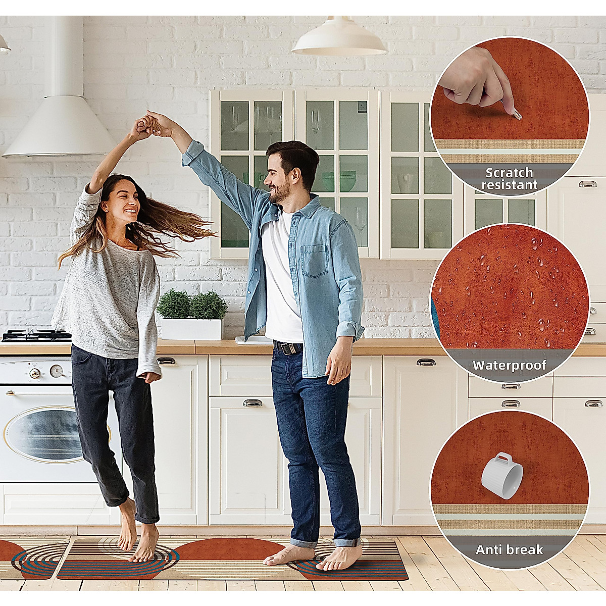 weesire Boho Kitchen Rug Anti Fatigue Mats for Kitchen Floor Kitchen Rugs Bohemia Style Memory Foam Kitchen Mat Cushioned PVC Leather Kitchen Rug Set, 17.3x28+17.3x47 inchs, C2