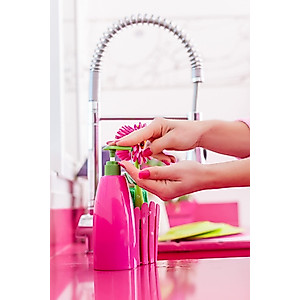 Vigar Flower Power Pink Sink Caddy Set with Soap Dispenser, 10-1/2-Inches, Pink, Green