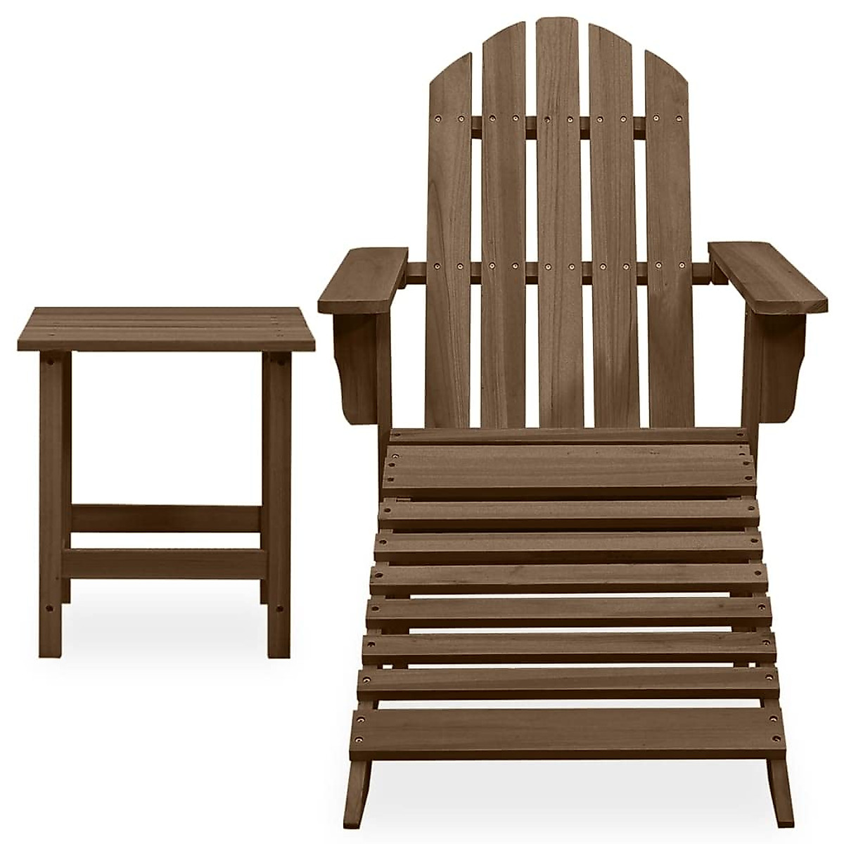 Tidyard Patio Adirondack Chair with Ottoman&Table Solid Fir Wood Brown Outdoor Fire Pit Chair Wooden Garden Armchair for Porch Pool Lawn Deck Backyard Balcony Outdoor