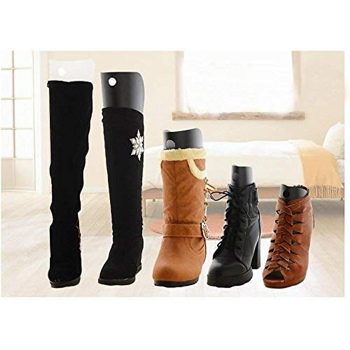 QUUPY 2 Pairs 16 Inch Long Thicken Plastic Shoe Shaper Holder Shoe Trees Stretcher Inserts Tall Boot Automatic Stand Support No Print for Women Over-The-Knee Boots Taller Boot Knee High Shoes (Black)