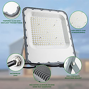 Bulbeats 2 Pack 150W LED Flood Light Outdoor, Outside Lights for Yard, 5000K Daylight Gray, IP65 Waterproof Exterior Lighting Fixture for House, Garden, Backyard (3ft UL Plug)