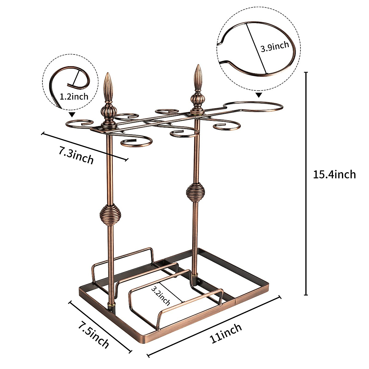 Migecon 3-In-1 Metal Countertop Wine Glass Holder With Wine Racks And Wine Decanter Drying Stand,Freestanding Tabletop Stemware Storage Rack,Vintage Wine Glass Drying Rack.