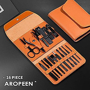 AROPEEN 16Pcs Nail Kit,Manicure Set Professional with PU Leather Case Nail Clipper Set Stainless Steel Pedicure Set,Nail Clippers Scissors for Men/Women