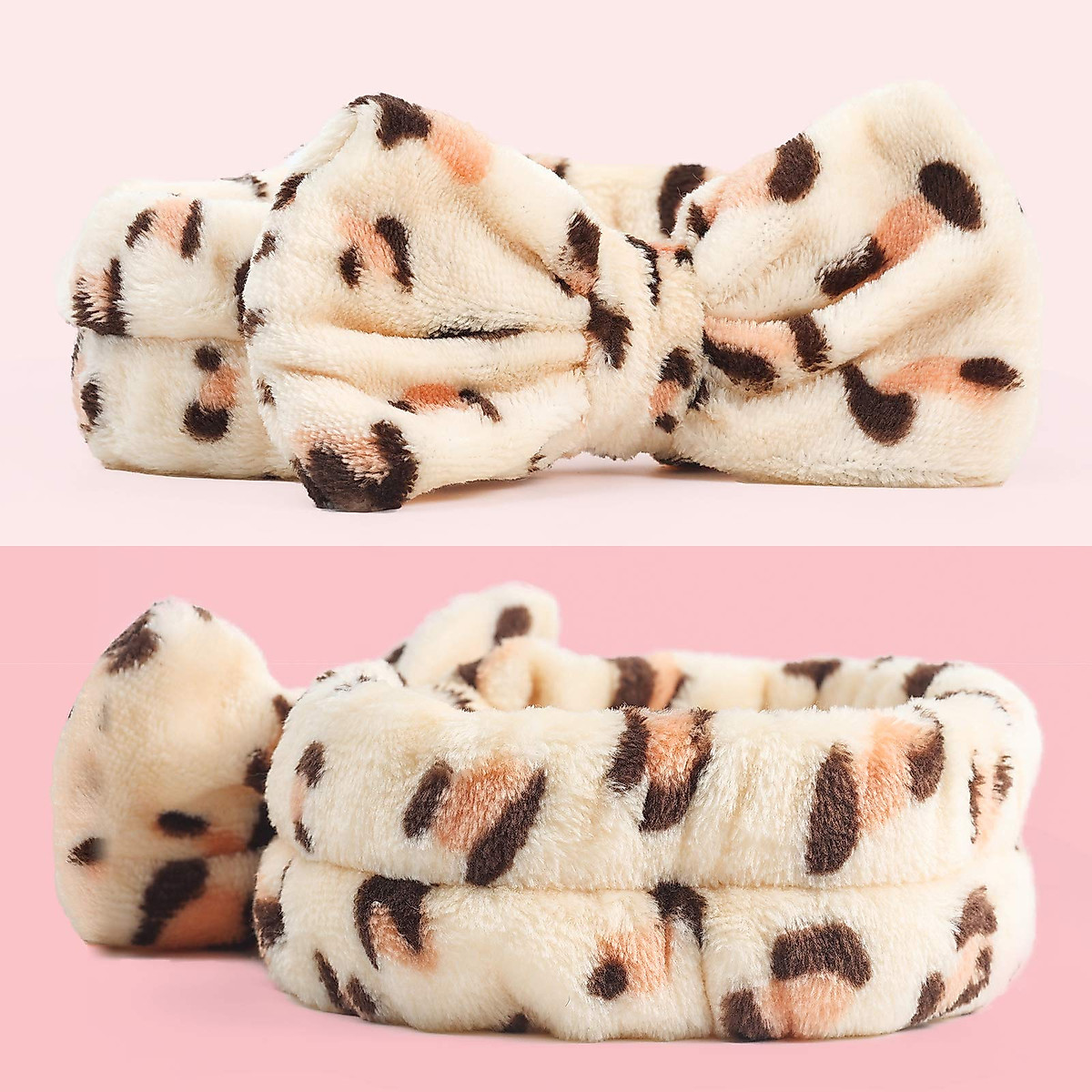 3 otters Spa Headband, 8 Pack Spa Headband for Washing Face Bow Hair Band Fluffy Makeup Headbands, Soft Coral Fleece Head Wraps to Facial Clean, Shower Washing