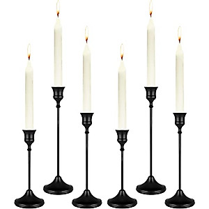 6 Pcs Romantic Candle Holder Taper Candle Holders Table Decorative Candlestick Holders Rustic Candle Stick Holder Metal Candle Stands for Wedding Christmas Dinning Party Anniversary Home Decor (Black)
