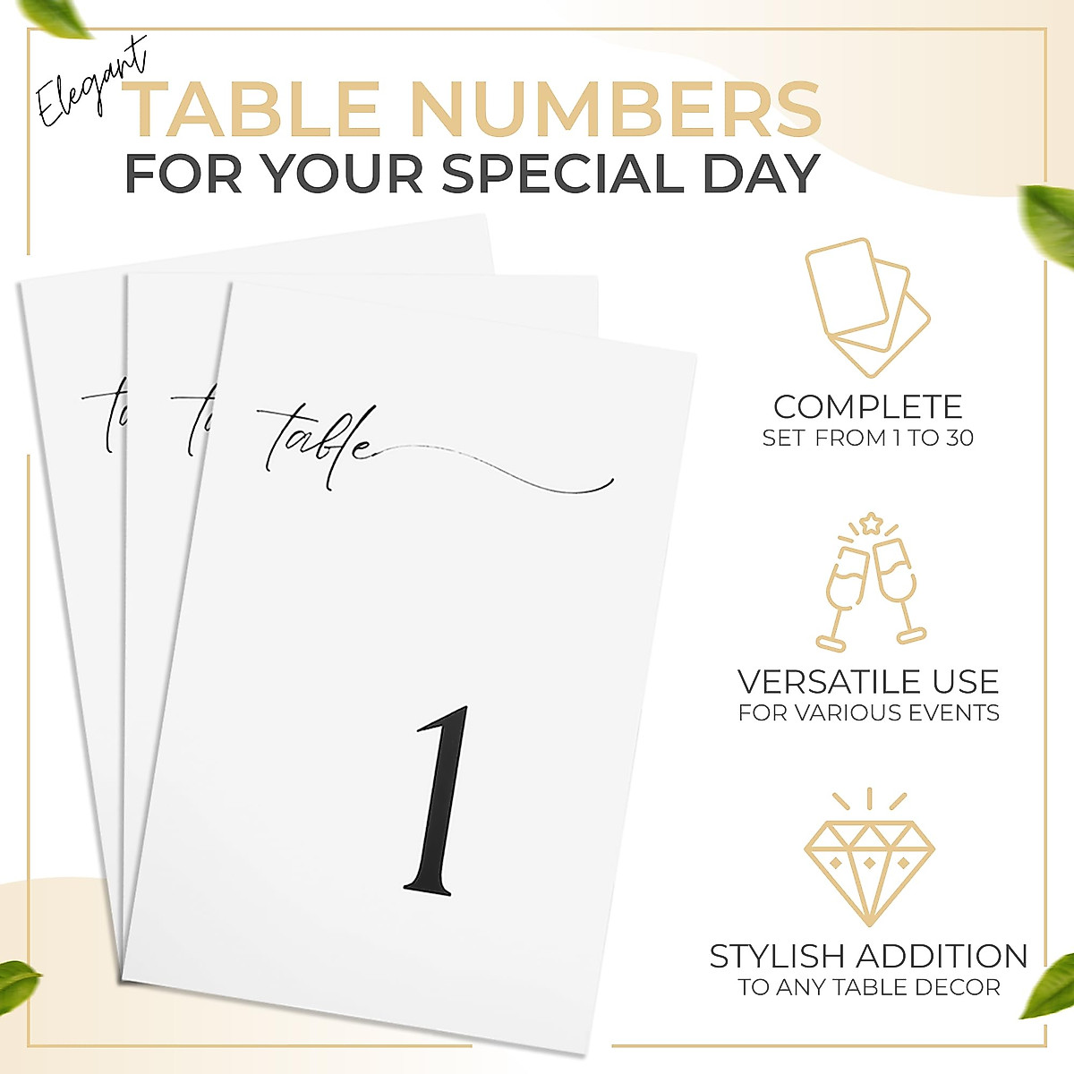 Wedding Table Numbers 1-30 Cards - Perfect for Wedding Reception, Banquets, and Special Occasions, Set Includes Numbers 1-30 and Head Table, Durable Double-Sided 6x4 inch Cards by Daivers