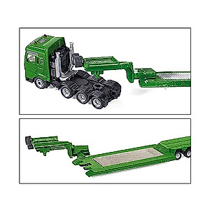 Heavy Haulage Transporter Green and Liebherr Cable Excavator Red with Wrecking Ball and Signs 1/87 (HO) Diecast Models by Siku SK1834