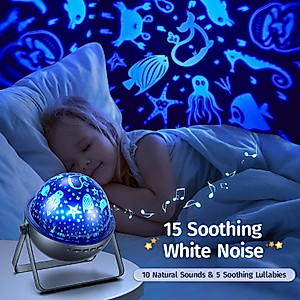 Star Lights for Bedroom,15 White Noise Sound Machine Baby Night Light Projector,Bluetooth Music USB Kids Night Light, Remote Timer Dinosaur Night Light for Kids Room Christmas Gifts for Baby Boy Girls