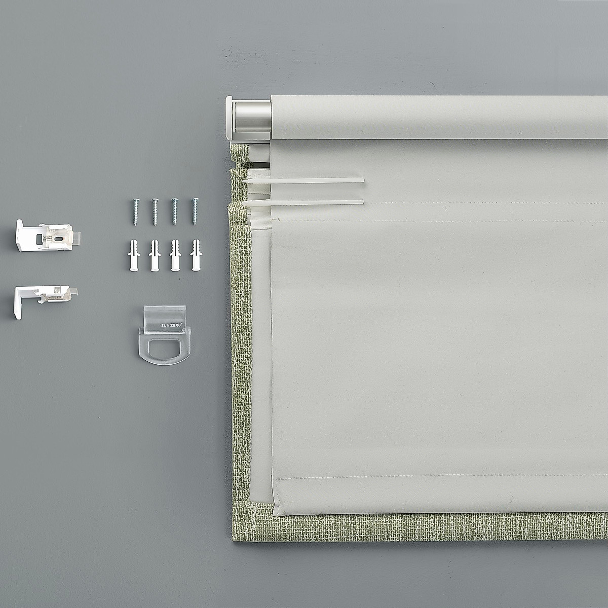 Sun Zero Preble Textured 100% Blackout Cordless Roman Shade, 35" x 64", Sage Green