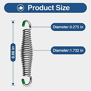 UEAKPIC 2 Pack Porch Swing Springs Heavy Duty - 1400Lbs,304 Stainless Steel Extension Spring for Hammock,Sunshade,Boxing Bag,Hanging Chair,Gym- Silver