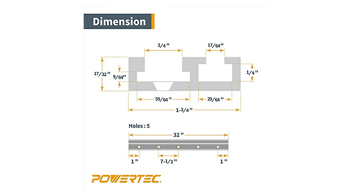 POWERTEC 71359 Aluminum Combo T-Track for Woodworking | 32-Inch Dual Rail