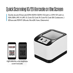 HXBER 2D Desktop Scanner, 2200 1D/2D/QR Bar Code Scanner CMOS Image Desktop Barcode Reader USB Omnidirectional Screen Barcode Scanner