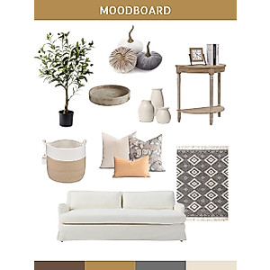 Crumbs Home Modern Farmhouse Fall Linen Indoor Outdoor Throw Pillow Cover Only, 22"x22" Water Repellent for Patio, Backyard, Couch, Antique Neutral Embroidered Stripes