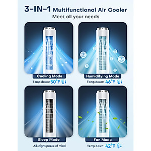 COOLECH 42 INCH Evaporative Air Cooler w/Remote &LED Touch Screen, 4 Mode &3 Speed, 1-Gal Tank for 15H Cooling, 12H Timer for Auto Off, 70°Oscillation Portable Swamp Cooler, Air Cooler for Room Patio