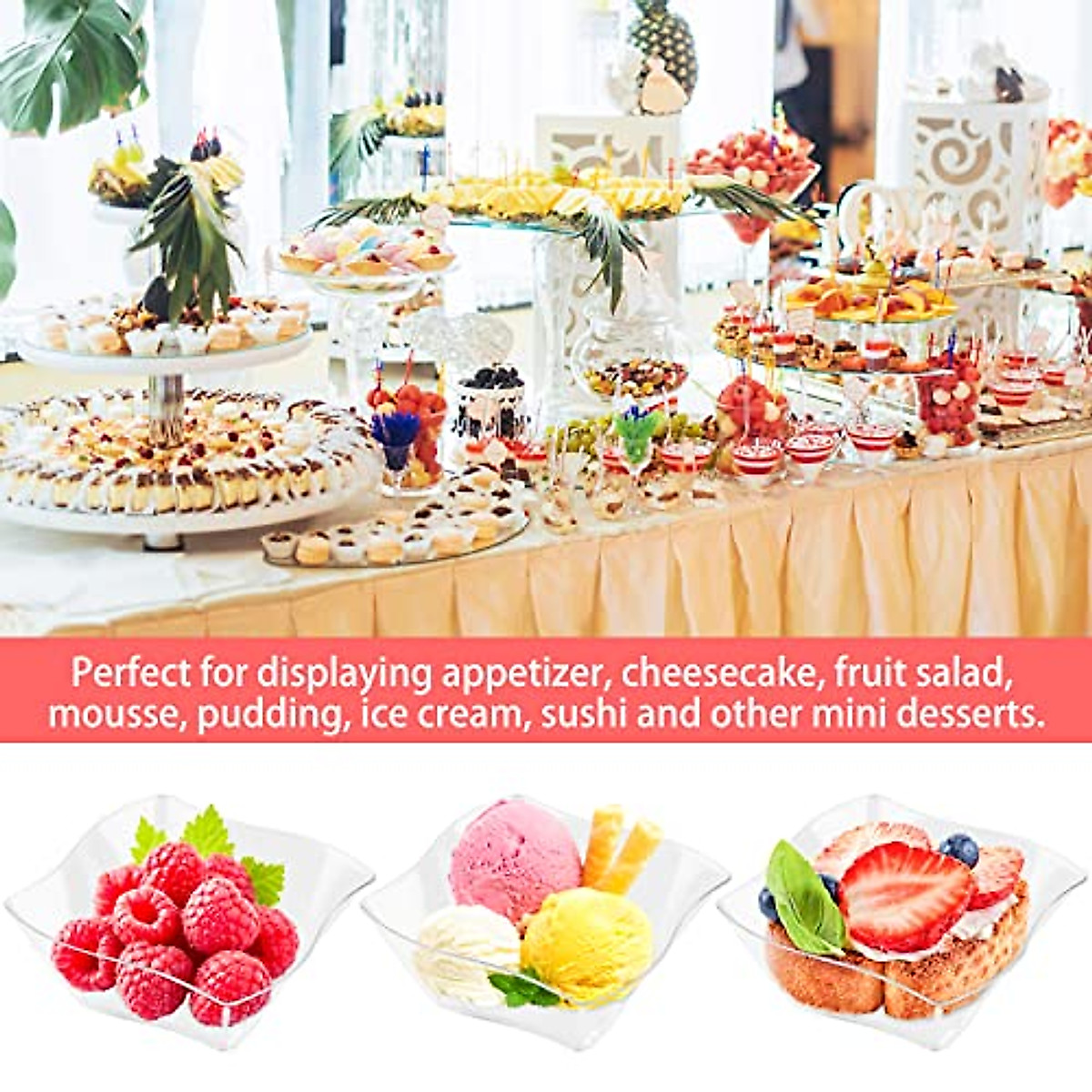 Qeirudu 50 Pack 5 oz Mini Dessert Cups with Spoons - Appetizer Plates Small Disposable Fruit Salad Serving Cup for Appetizers, Ice cream, Trifle