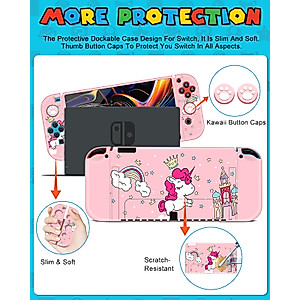 Xinocy for Nintendo Switch OLED 9 in 1 Storage Accessories Kit with Travel Carrying Case+Switch Protective Cover+Game Case Holder+Strap+Sticker+2 Joycon Shells+Thumb Caps Cute for Kids Girls-Cards