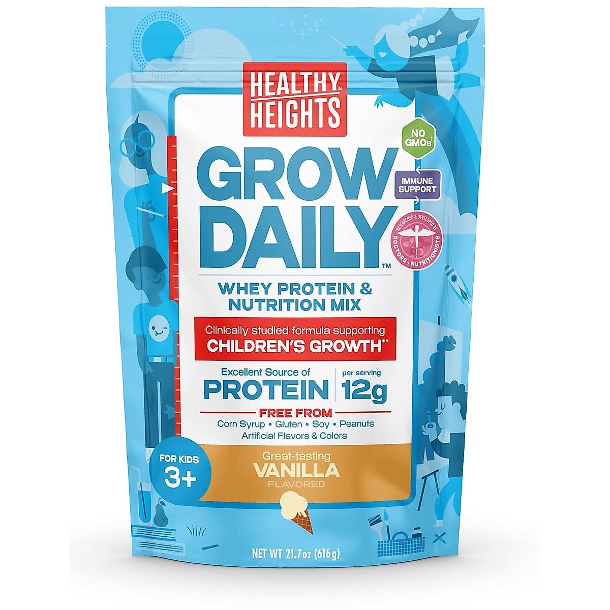 Healthy Height Grow Daily 3 Protein Powder (Vanilla) - Developed by Pediatricians - High in Protein Nutritional Shake - Contains Key Vitamins & Minerals