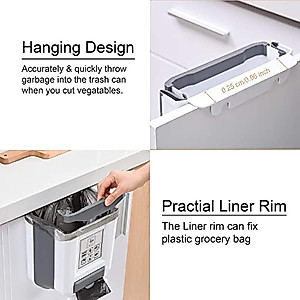Hanging Kitchen Trash Can,Small Foldable Hanging Trash in Kitchen,Collapsible Waste Bin Trash for Cabinet/Car/Bathroom/Bedroom Trash Can Small, 2.2 Gallon,Gray