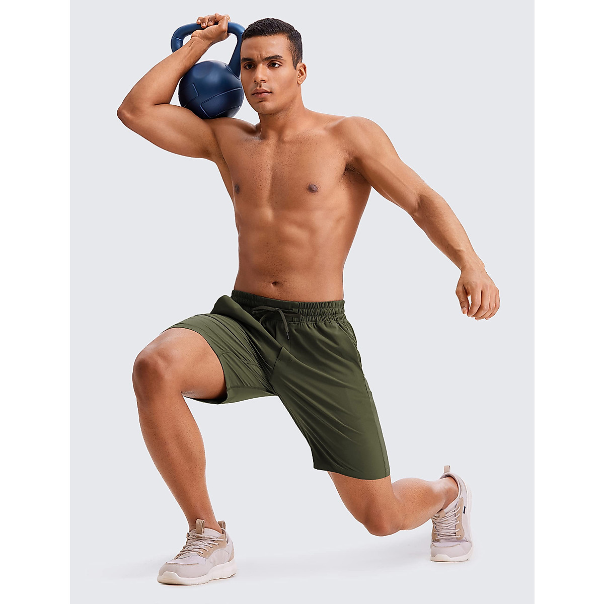 CRZ YOGA Men's 2 in 1 Running Shorts with Liner 9'' Quick Dry Workout Sports Athletic Shorts with Pockets Dark Olive Medium