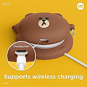 elago | LINE Friends Case Compatible with AirPods 3 Case Cover, Cute 3D Design Case Compatible with AirPods 3rd Generation Case 2021, Protective Silicone Case with Keychain, Wireless Charging (Brown)