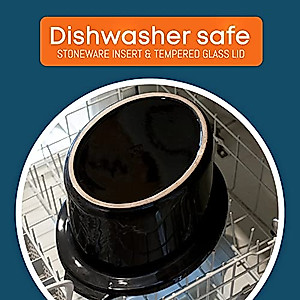 Elite Gourmet MST1234BX Diamond Pattern Slow Cooker Removable, Dishwasher-Safe Stoneware Pot with Tempered Glass Lid, Cool-Touch Handles, 6 Quart, Charcoal Black