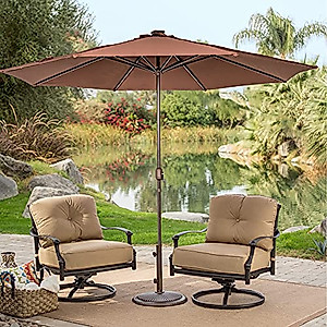 SUNDALE OUTDOOR 11FT 40 LED Lights Aluminum Patio Market Umbrella with Crank, Garden Pool Solar Powered Lighted Parasol, No Tilt (Coffee)
