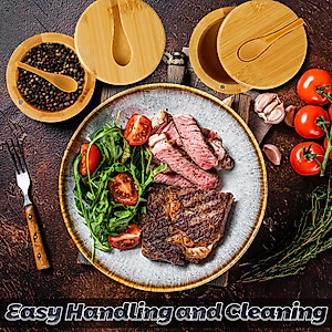 Loscarol 2Pcs Bamboo Salt Cellar Spice Box with Magnetic Swivel Lid & Spoon, Bamboo Storage Box Salt Container to Storage Pepper, Table Salt, Gourmet Salts, Spice, Sugar, 6 oz