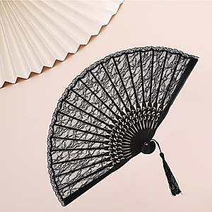 OULII Hand Fan Paper Fans Wedding Fans for Party Favor Fancy Dress (Black)