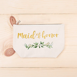 ELEGANTPARK Maid of Honor Bridesmaid Cosmetic Bag Travel Makeup Bag for Women Bridal Shower Gifts Wedding Party Pouch Zipper Canvas