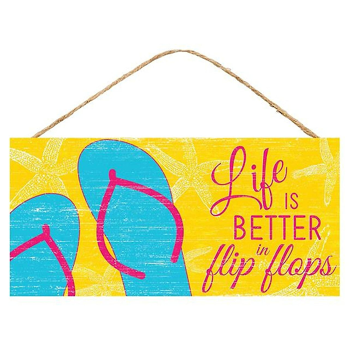 GEDSING Life is Better in Flip Flops Sign: Yellow Porch Decor Wood Wall Signs Hanging Rustic Lake Cabin Welcome Art Door Decorations My House Our Sweet Home Garden Farmhouse 6x12inch Gift