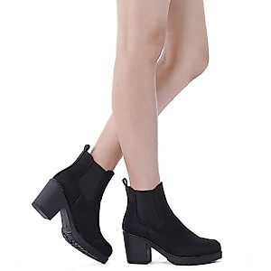 DREAM PAIRS Women's High Chunky Heel Chelsea Ankle Boots Slip On Elastic Fall Heeld Booties Shoes, Size 8.5, BLACK PU, FRE