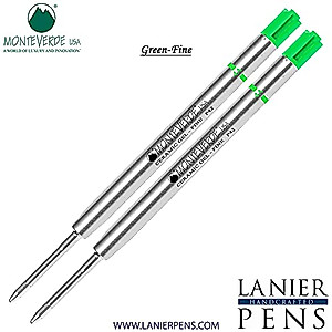 Lanier Combo Pack - 2 Pack - Monteverde® Capless Ceramic Gel™ P42 Ink Refill Compatible with Most Parker® Style Ballpoint Pens - Green (Fine Tip 0.6mm)