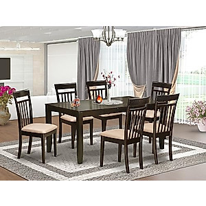 East West Furniture LYCA7-CAP-C Lynfield 7 Piece Room Set Consist of a Rectangle Wooden Table with Butterfly Leaf and 6 Linen Fabric Kitchen Dining Chairs, 36x66 Inch, Cappuccino