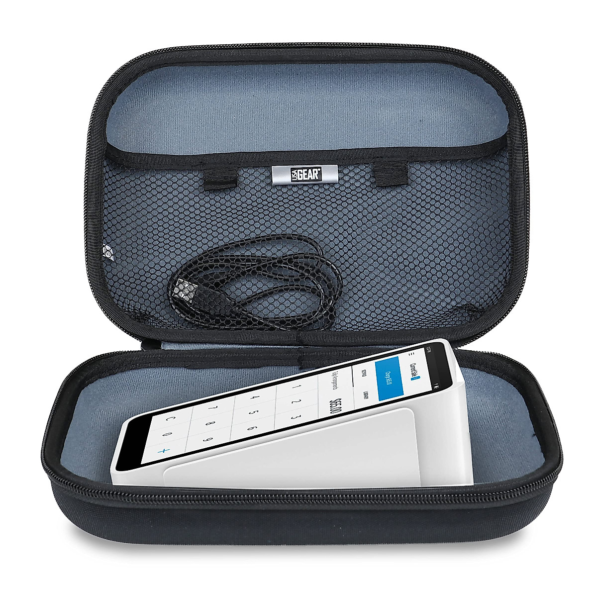 USA GEAR Square Terminal Case Compatible with Square Terminal Cash Register, Printer Paper, and Card Reader Accessories - Water Resistant Exterior and 3 Removable Pouches - Black