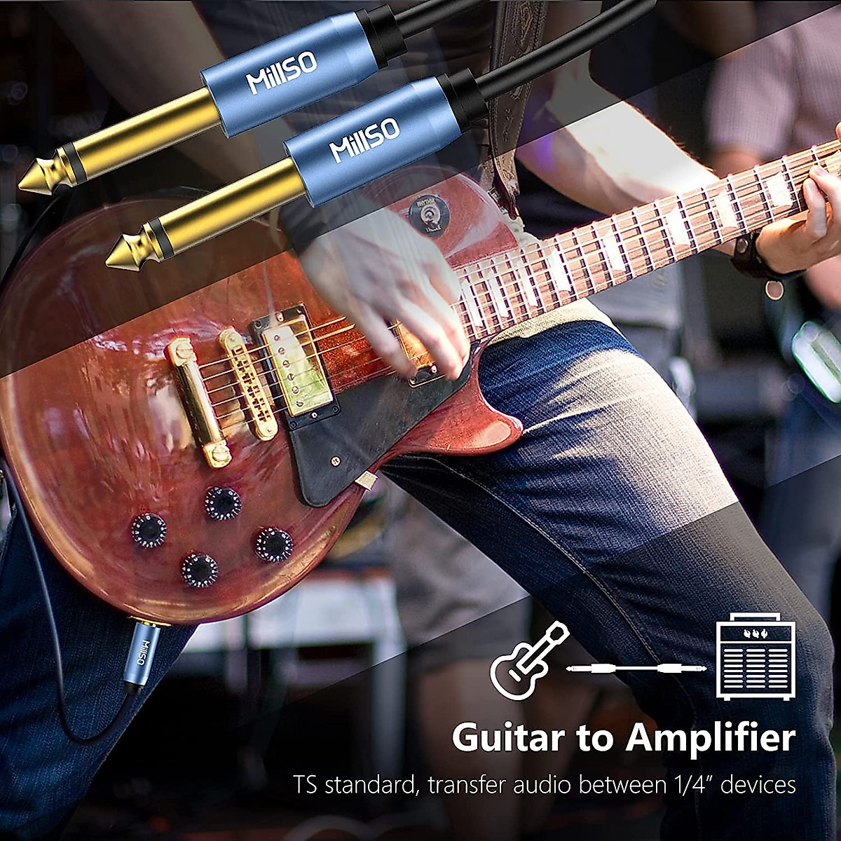 MillSO Guitar Cable 8 ft, TS 1/4 Inch Instrument Cable Straight-Straight 6.35mm Electric Guitar Cord for Bass AMP, Speaker, Patch, Pedal, Keyboard, Mixer, Amplifier - Sapphire Blue