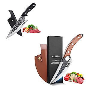 Huusk Upgraded Chef Knives Bundle with Viking Chef Knife Forged with Leather Sheath and Gift Box