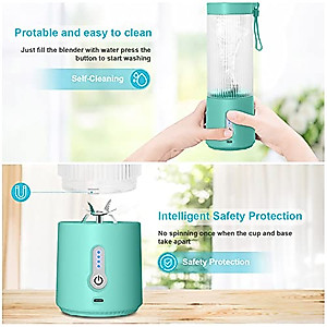 PIPIMOO Portable Personal Size Blender - 15.2Oz USB Rechargeable 4000mAh Mini Blender | Shakes and Smoothies with 6 Blades Juicer Cup | BPA-Free Food Mixer for Travel Home Sports Outdoors (Blue)