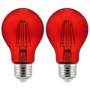 Sunlite LED Colored Filament A19 Light Bulb, 4.5 Watts, Medium E26 Base, 120 Volts, Transparent Red, Dimmable, 320 Degree Beam Angle, UL Listed, 2 Count