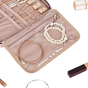BELALIFE Travel Jewelry Organizer, Portable Jewelry Storage Case for Earrings, Rings, Necklaces, Bracelets, Pink