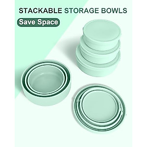 DGitaor Silicone Food Storage Containers Bowl, Set of 3 Reusable Silicone Bento Lunch Box Containers with Lids (17oz, 25oz, 42oz) Dishwasher, Microwave and Freezer Safe Mint Green